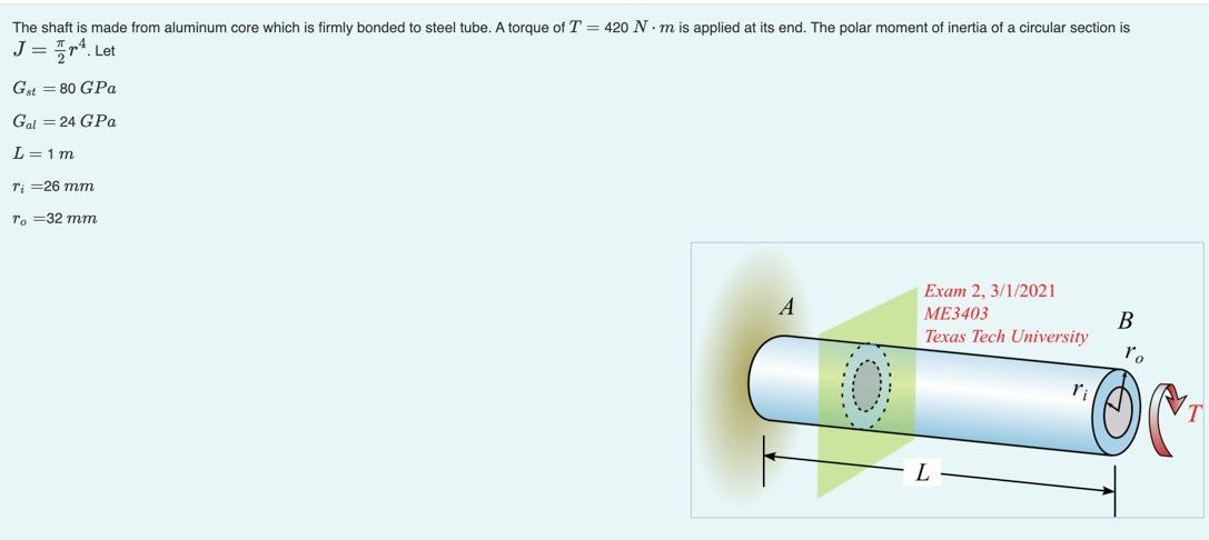 Solved 1) The internal torque supported by an aluminium | Chegg.com