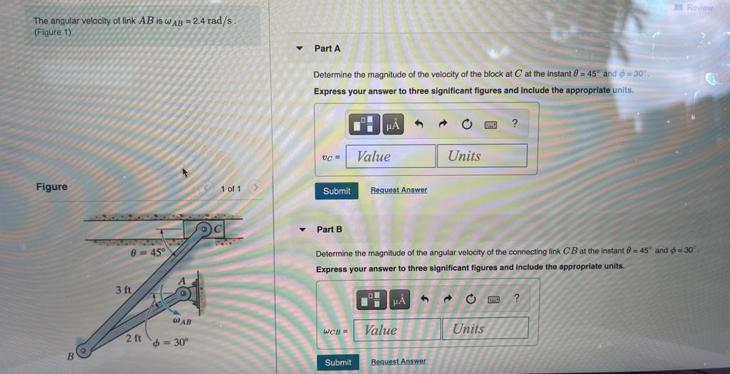 Solved RoView The angular velocity of link AB is WAB = 2.4 | Chegg.com