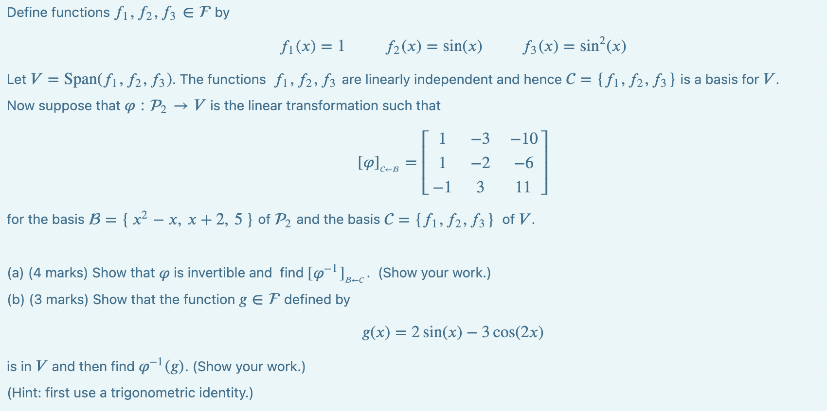 Solved Define functions f1,f2,f3∈F by | Chegg.com