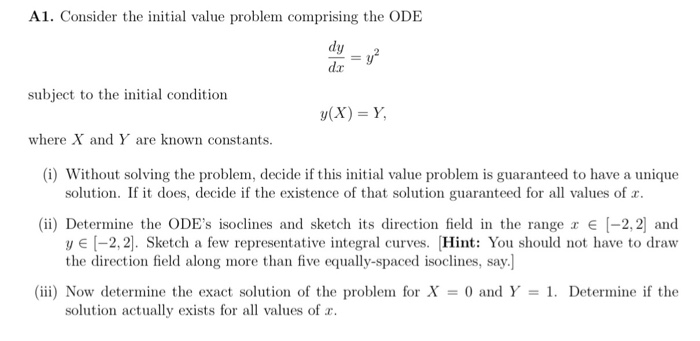 Solved A1. Consider the initial value problem comprising the | Chegg.com