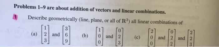Solved Problems 1-9 are about addition of vectors and linear | Chegg.com