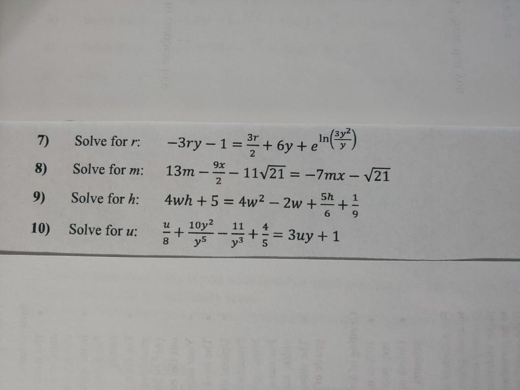 Solved PART II. Multi-Variate Equations For each of the | Chegg.com