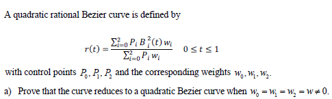 A quadratic rational Bezier curve is defined by | Chegg.com