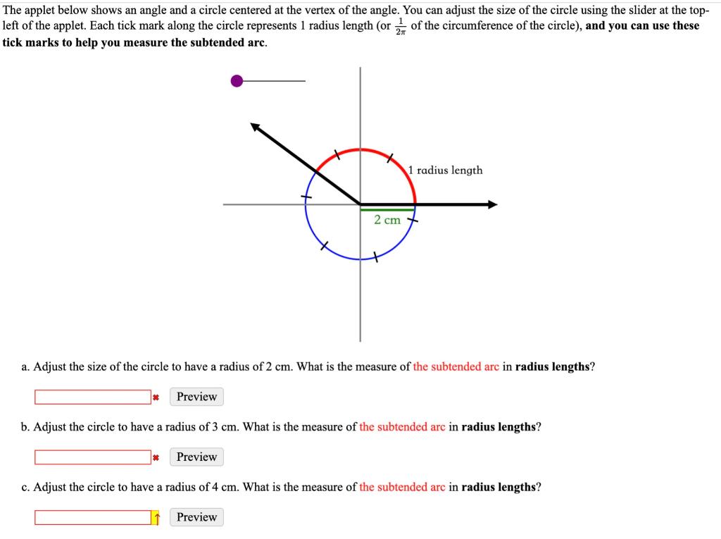Solved The applet below shows an angle and a circle centered | Chegg.com
