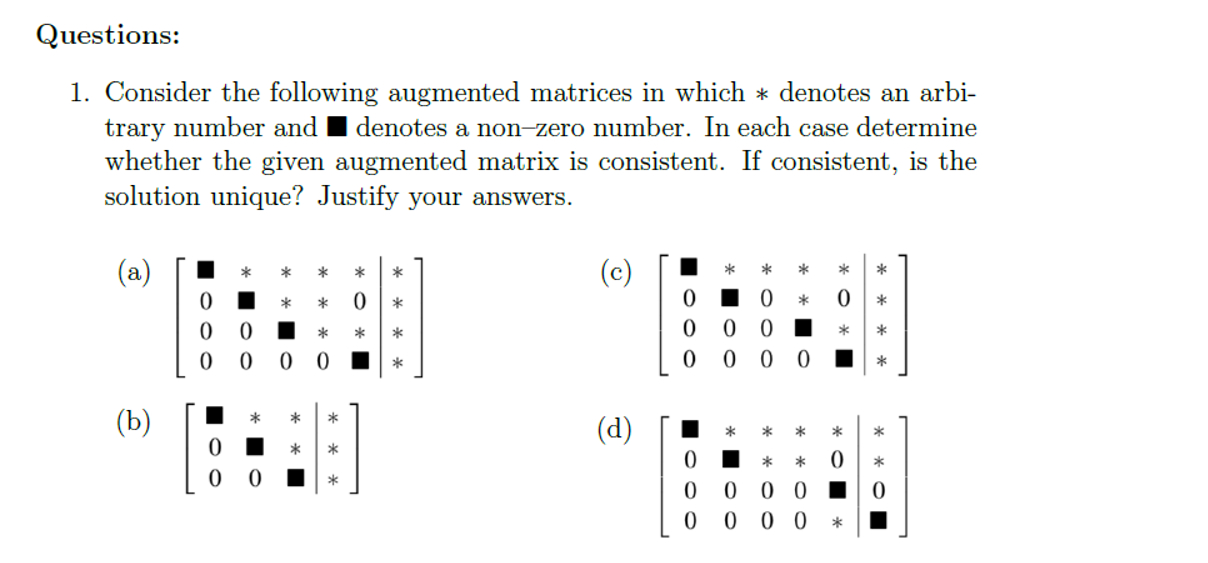 Solved Questions:Consider the following augmented matrices | Chegg.com