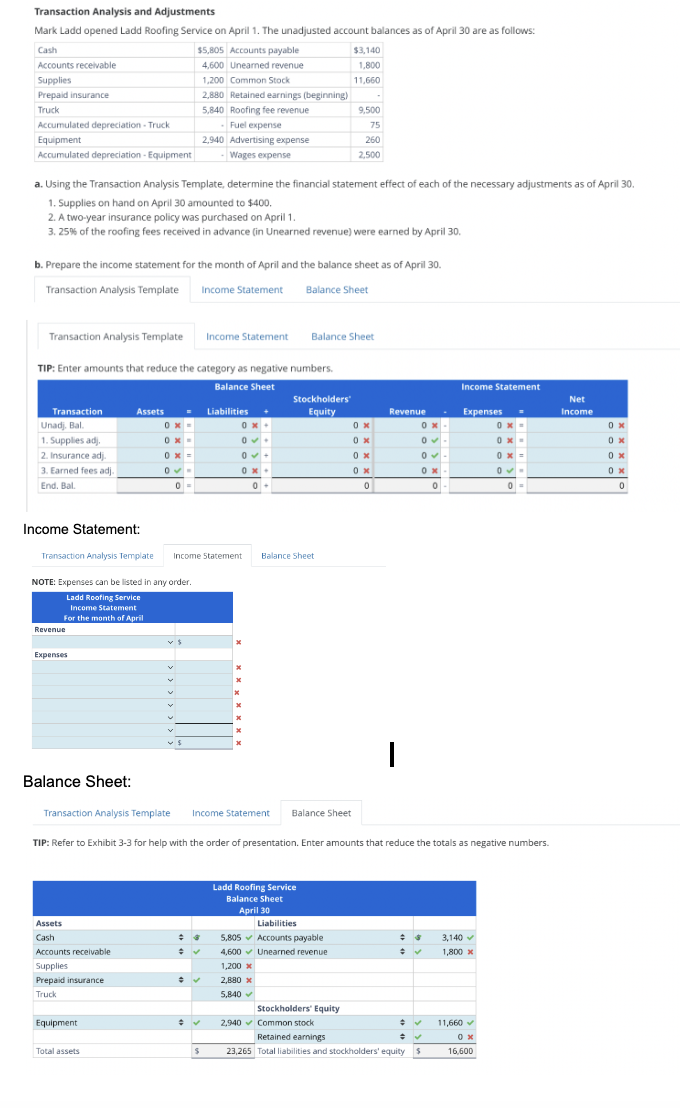 Solved Transaction Analysis and Adjustments Mark Ladd opened | Chegg.com