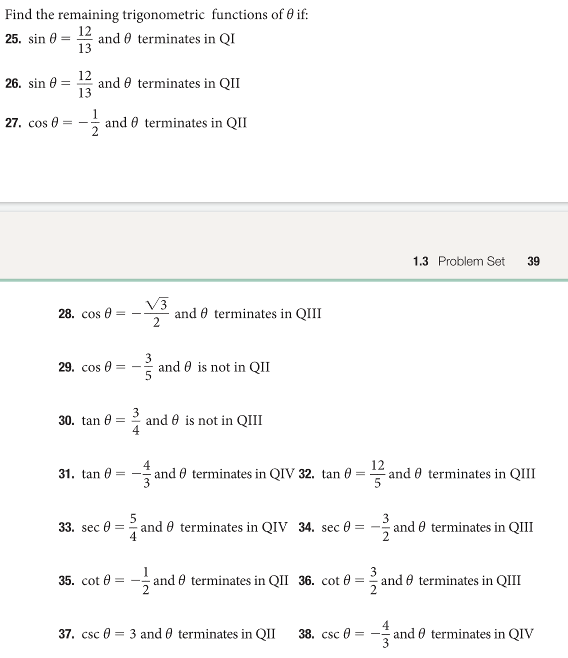 Solved Find the remaining trigonometric functions of θ | Chegg.com