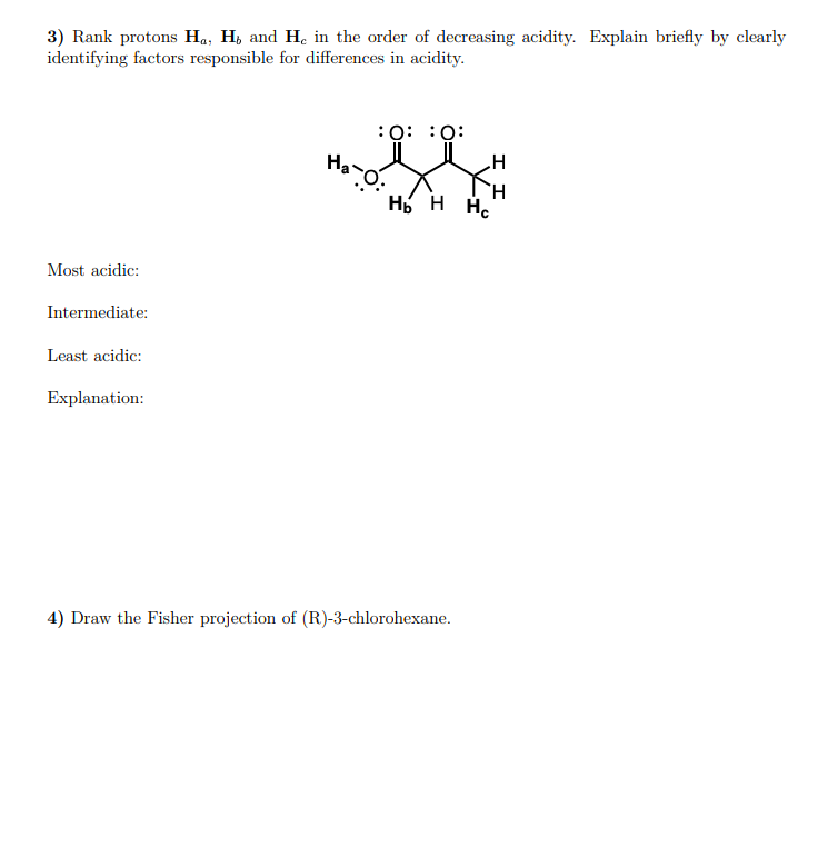 Solved 3) Rank protons H., H. and He in the order of | Chegg.com