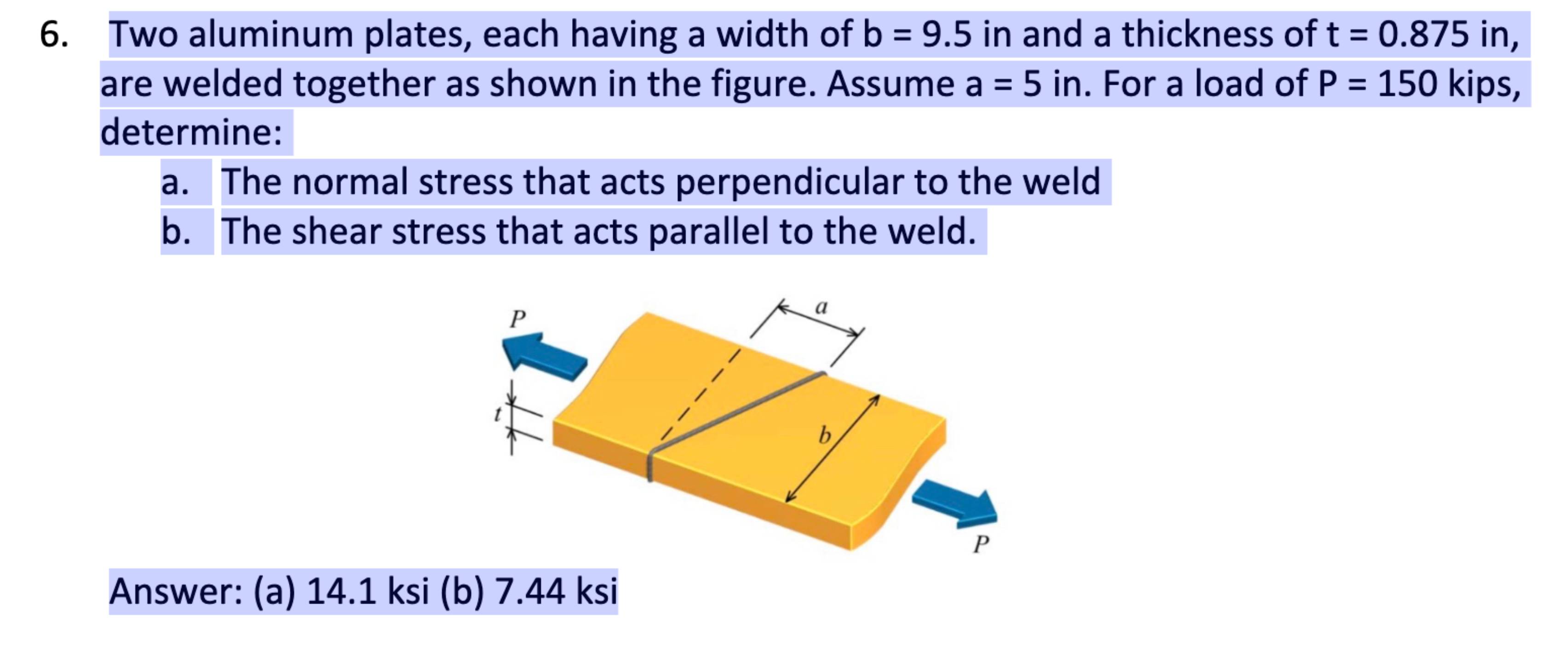 Solved Two aluminum plates, each having a width of b=9.5 ﻿in | Chegg.com
