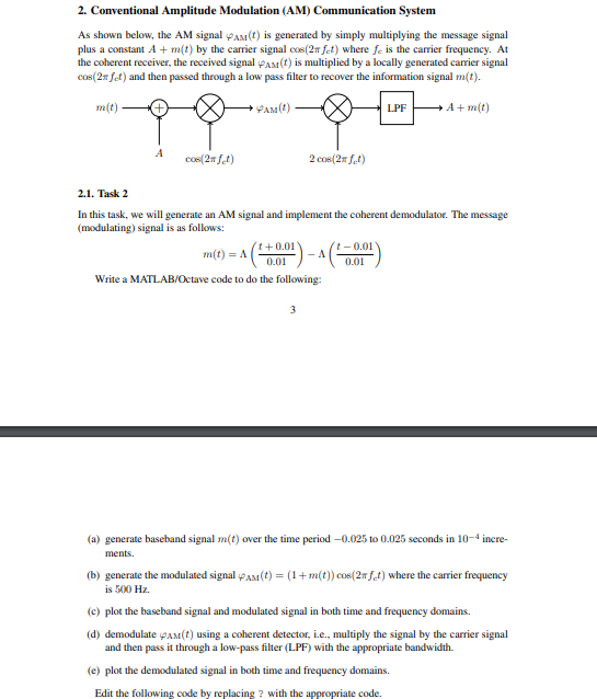 Solved 2. Conventional Amplitude Modulation (AM) | Chegg.com