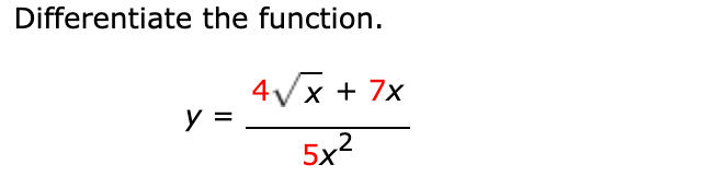 Solved Differentiate the function. 4VX + 7x y = 5x2 | Chegg.com
