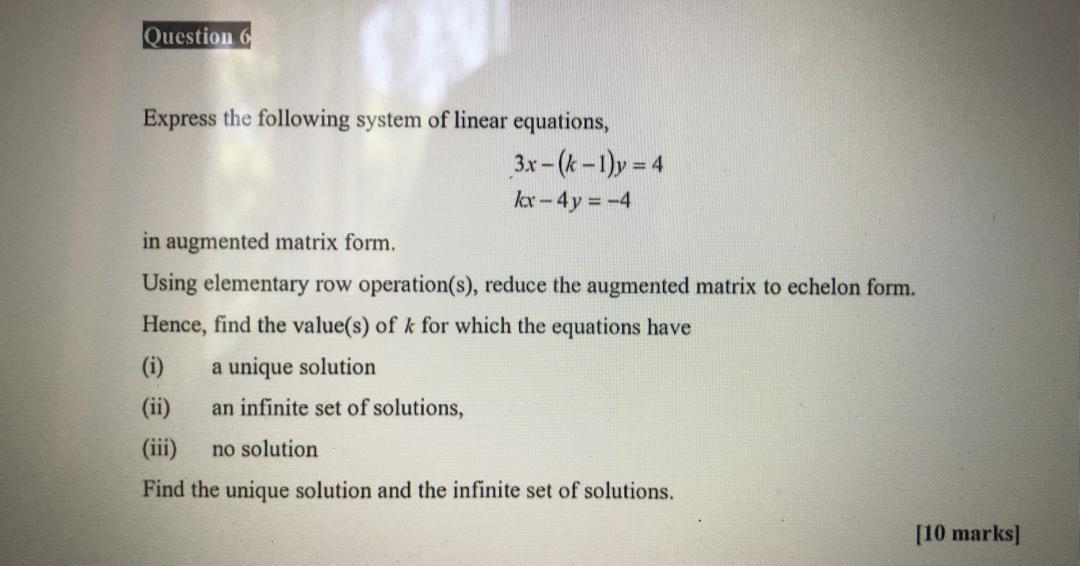 Solved Question Express the following system of linear | Chegg.com
