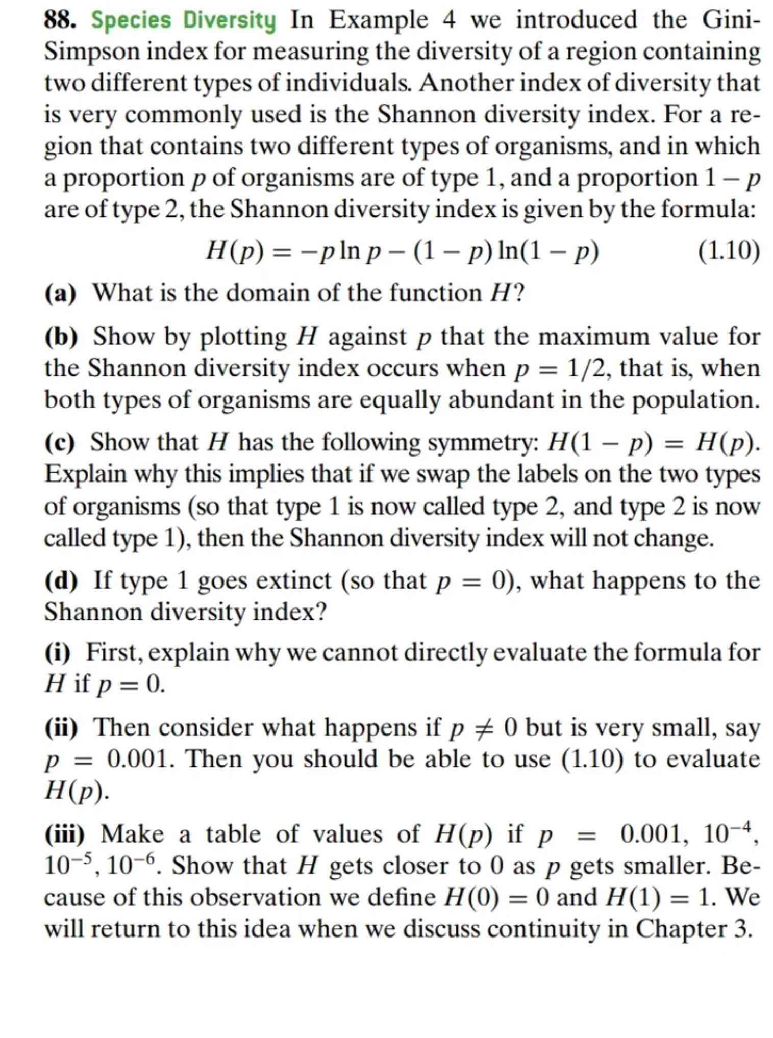Solved Species Diversity In Example 4 ﻿we introduced the | Chegg.com