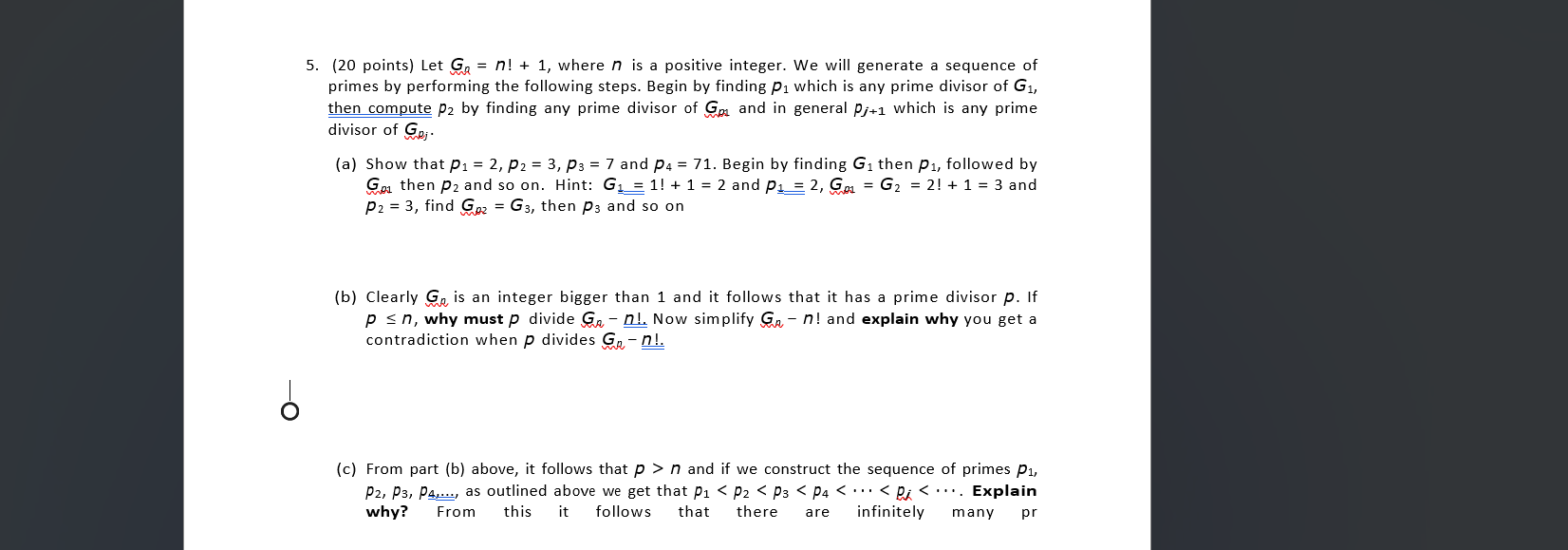 Solved 5. (20 points) Let Gq=n!+1, where n is a positive | Chegg.com