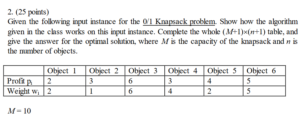 Solved 2. (25 points) Given the following input instance for | Chegg.com