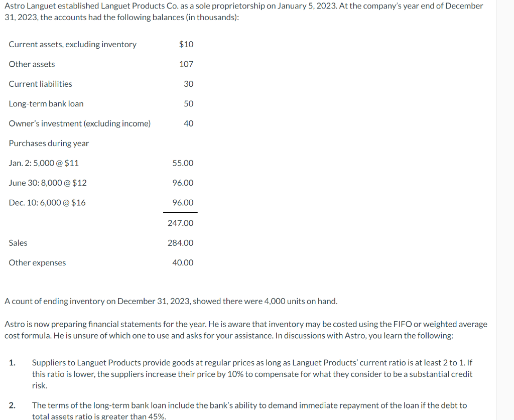 Solved Astro Languet established Languet Products Co. as a | Chegg.com