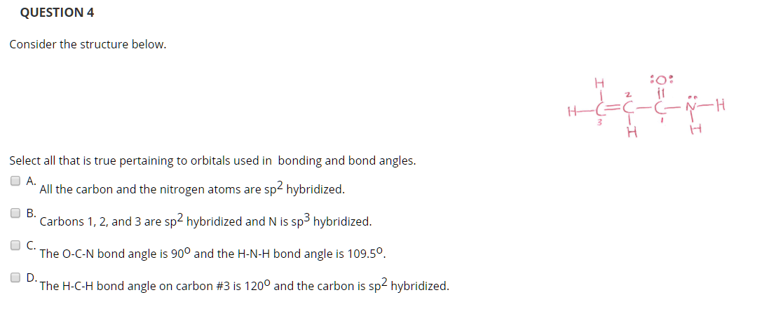 Solved QUESTION 4 Consider the structure below. H it 2. H | Chegg.com