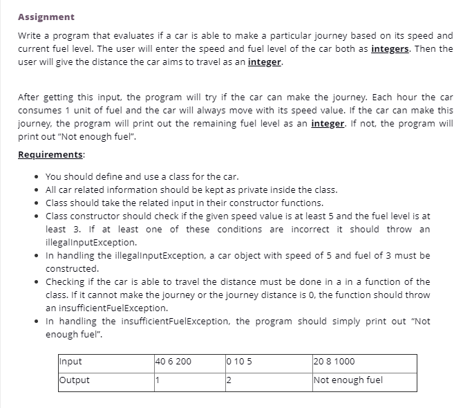 Solved Assignment Write a program that evaluates if a car is | Chegg.com
