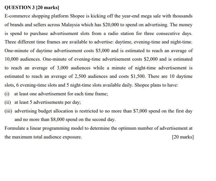 Solved QUESTION 3 [20 marks] E-commerce shopping platform | Chegg.com
