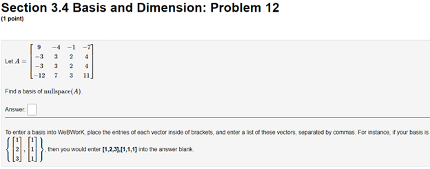 Solved Section 3.4 Basis and Dimension: Problem 12 (1 point) | Chegg.com