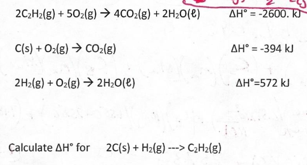 Solved 2C2H2(g) + 5O2(g) → 4CO2(g) + 2H2O(e) AH° = -2600. kJ | Chegg.com