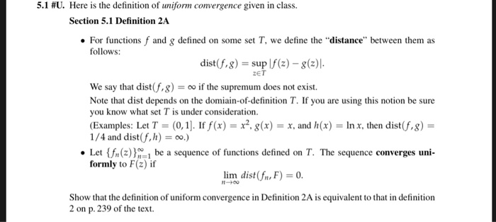 Solved 5.1 #U. Here is the definition of uniform convergence | Chegg.com
