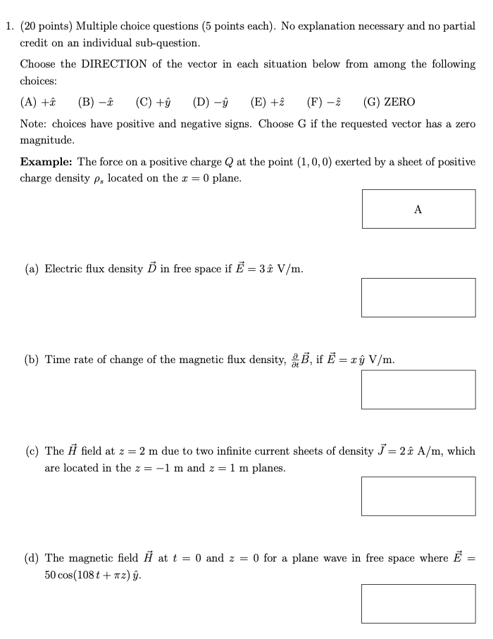 Solved 1. (20 points) Multiple choice questions (5 points | Chegg.com