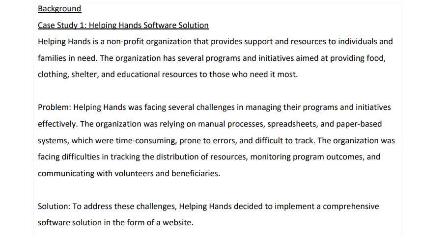 Solved Case Study 1: Helping Hands Software Solution Helping | Chegg.com
