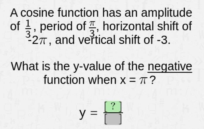 Solved A cosine function has an amplitude of 31, period of | Chegg.com