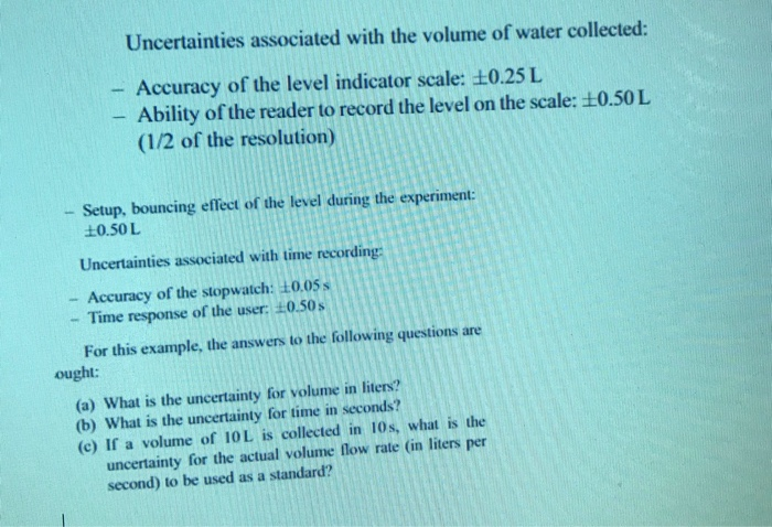Solved Uncertainties associated with the volume of water | Chegg.com
