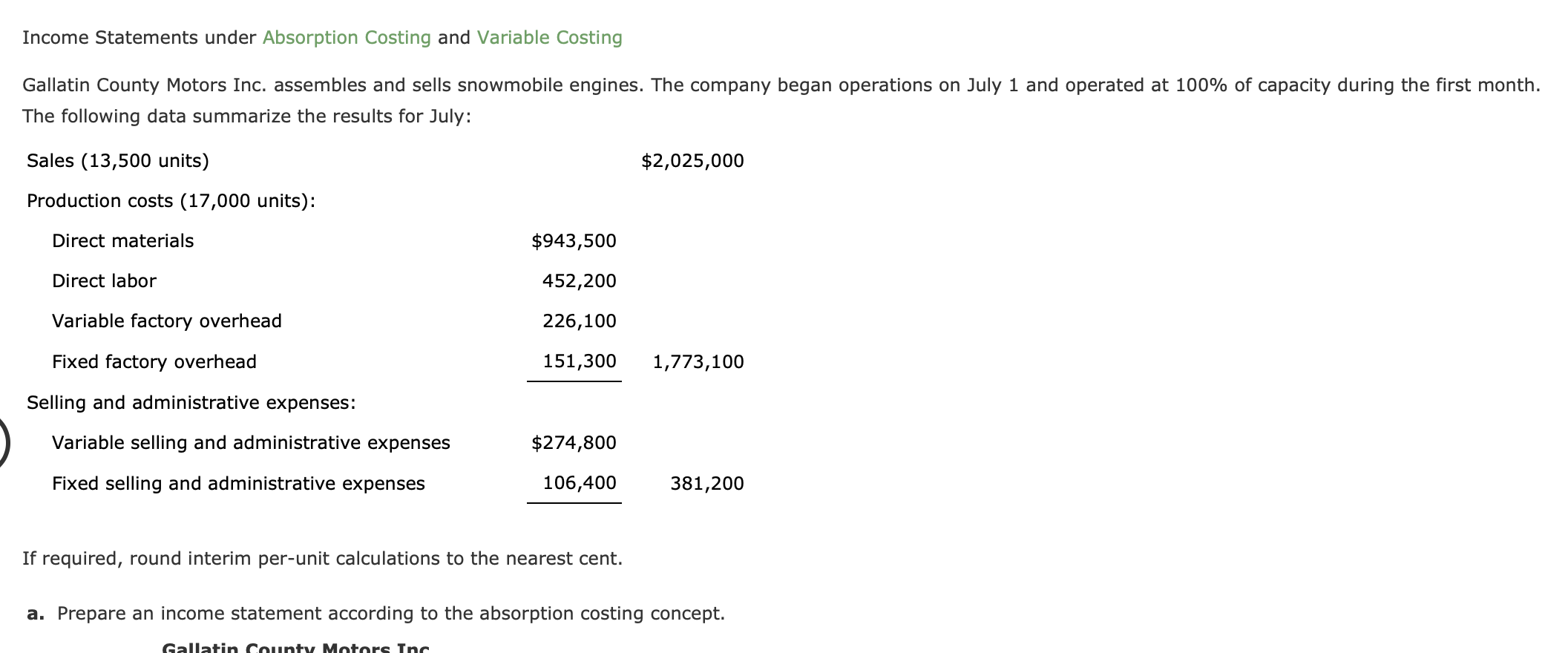 Solved Income Statements under Absorption Costing and | Chegg.com