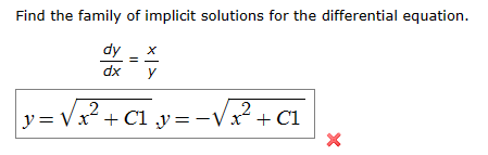 Solved Find the family of implicit solutions for the | Chegg.com