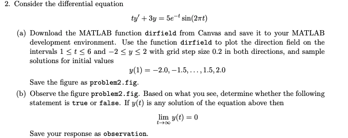 Solved dirfield below function dirfield(f,t,y,y0) % | Chegg.com