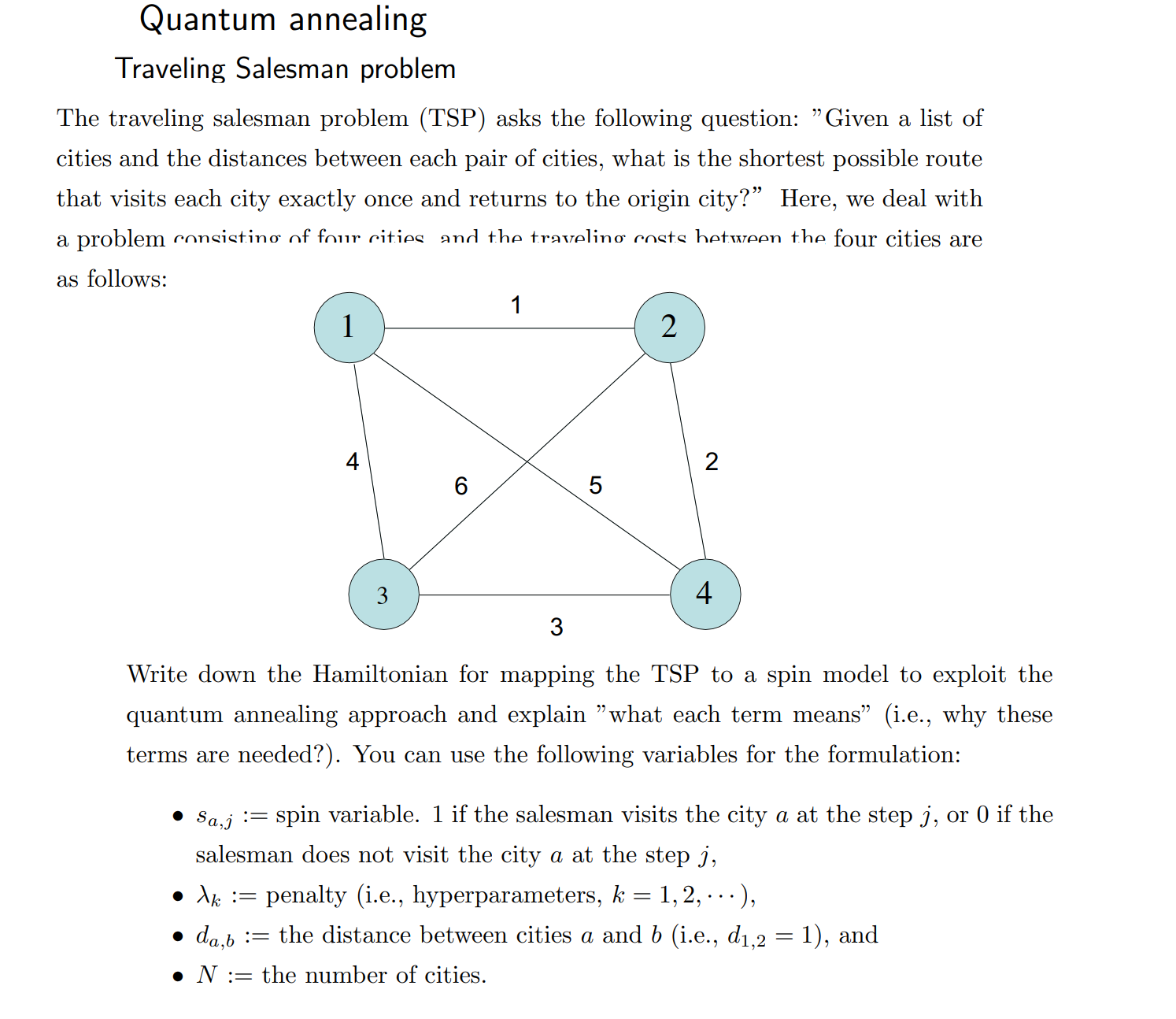 Quantum annealing Traveling Salesman problem The | Chegg.com
