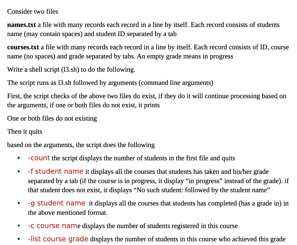 Solved Consider two files names.txt a file with many records | Chegg.com