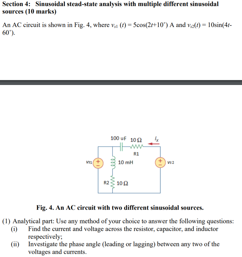Solved Section 4: Sinusoidal stead-state analysis with | Chegg.com