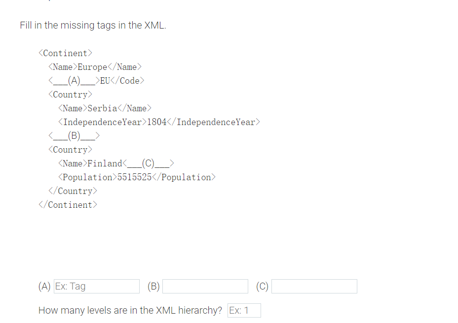 Solved Fill in the missing tags in the XML. Europe | Chegg.com