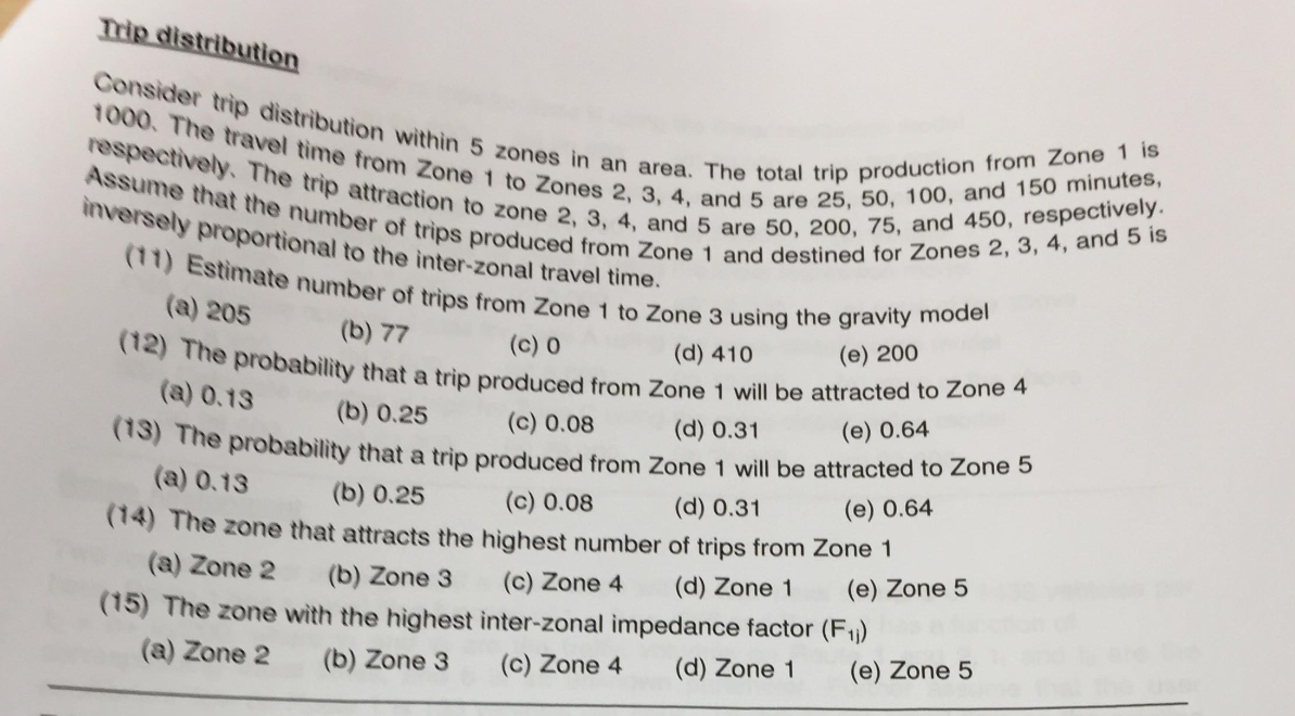 Tip distribution Consider trip distribution within 5 | Chegg.com
