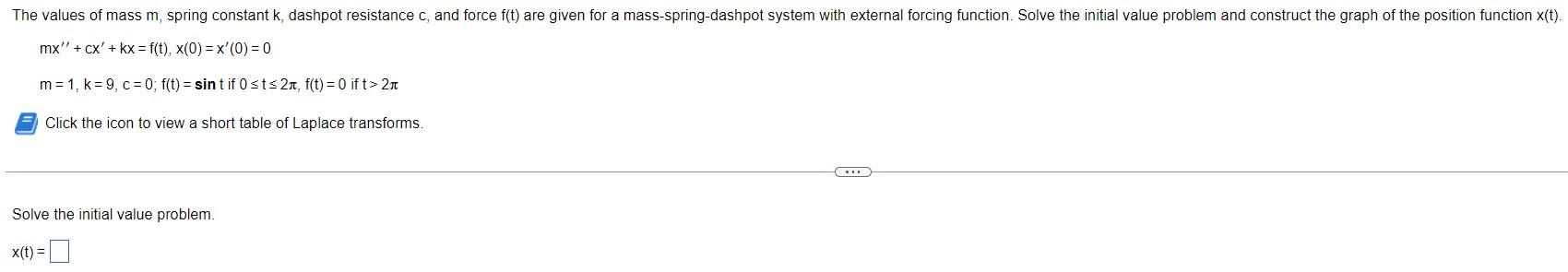 Solved The values of mass m, spring constant k, dashpot | Chegg.com