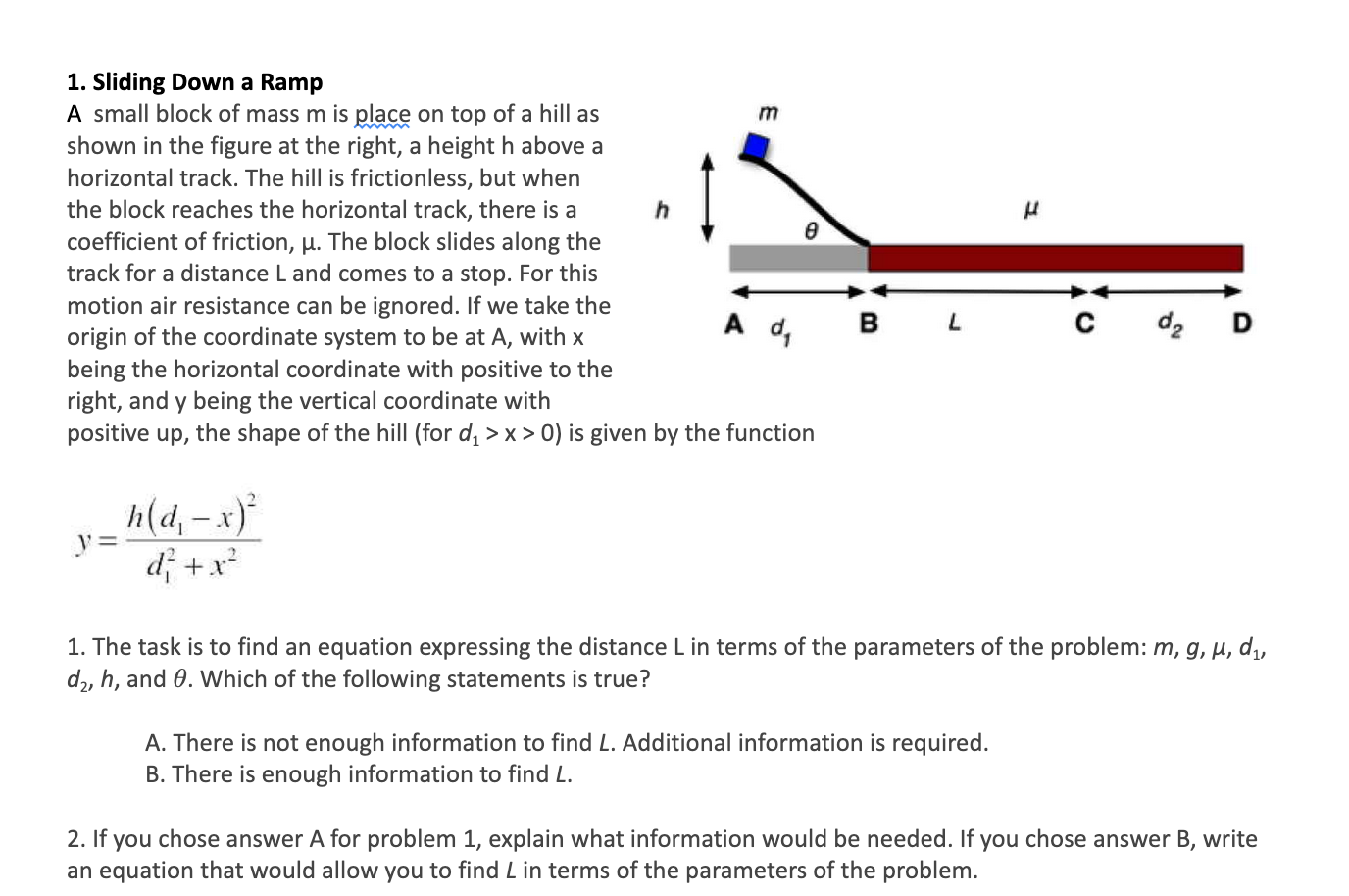 Solved 1. Sliding Down a Ramp A small block of mass m is | Chegg.com