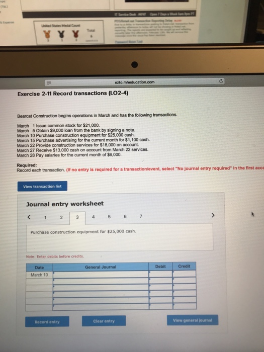 Solved Exercise 2-11 Record transactions (L02-4) Bearcat | Chegg.com
