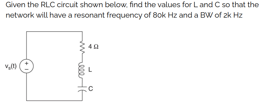 Solved Given the RLC circuit shown below, find the values | Chegg.com