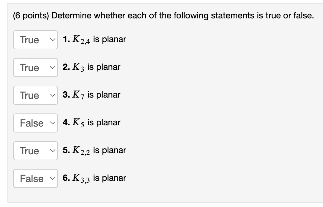 Solved (6 ﻿points) ﻿Determine whether each of the following | Chegg.com
