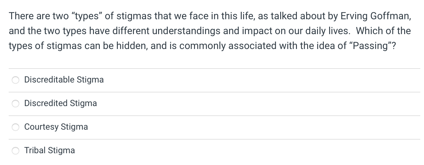 There are two "types" of stigmas that we face in this | Chegg.com