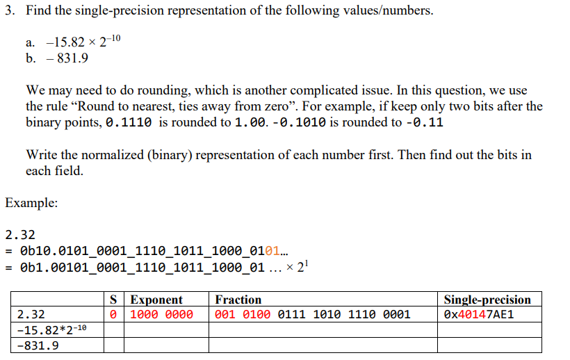 3. Find the single-precision representation of the | Chegg.com