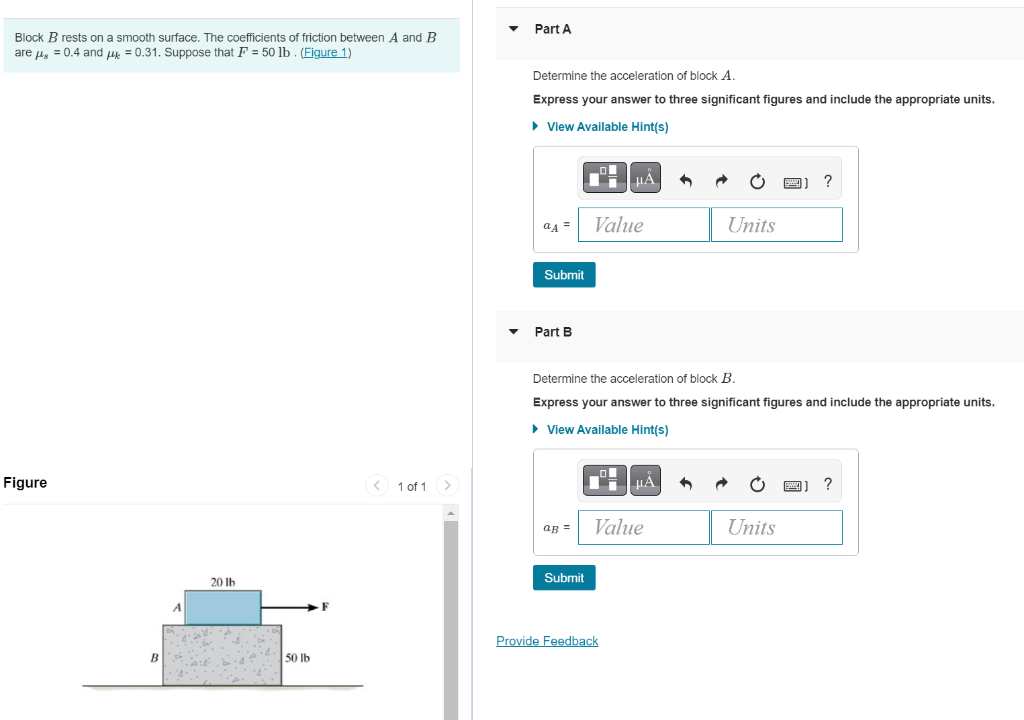 Solved Block B rests on a smooth surface. The coefficients | Chegg.com
