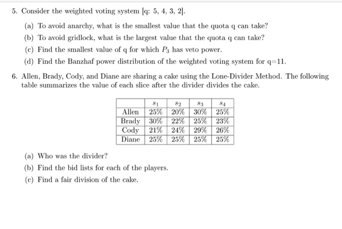 Solved 5. Consider the weighted voting system g: 5, 4, 3, 2 | Chegg.com