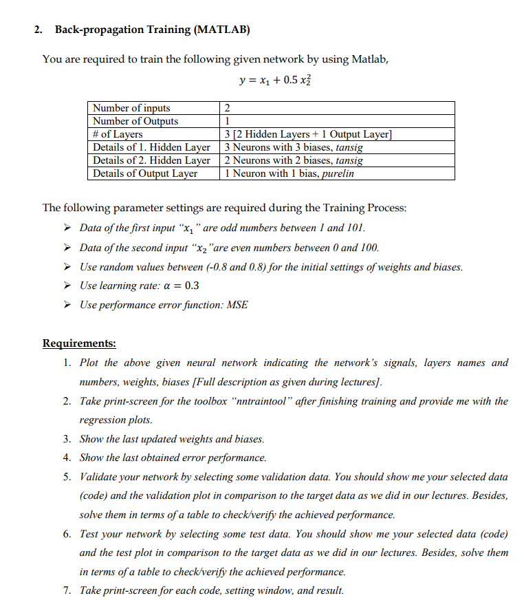 2. Back-propagation Training (MATLAB) You are | Chegg.com