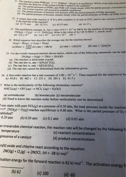 Solved 21. The reaction system POBr(e) POBrie)+Brg) is at | Chegg.com