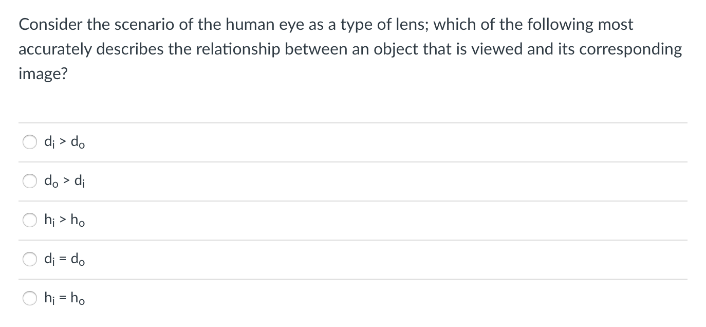 Solved Consider the scenario of the human eye as a type of | Chegg.com